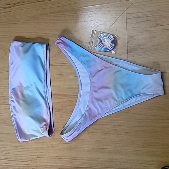 SHEIN | Swim | Shein Rainbow Pastel Bandeau High Waist 2 Piece Bikini ...